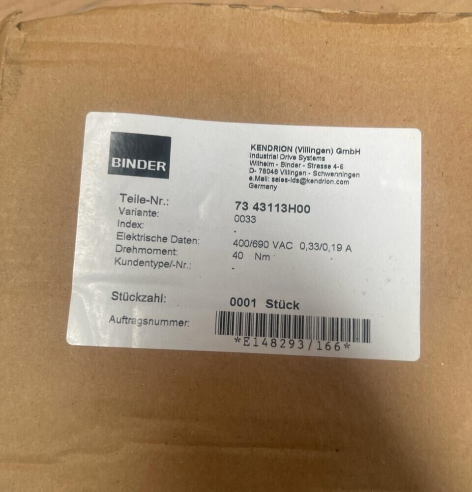 Binder - 7343113H00 - Three-Phase Brake + 73E43113H00950 — VOLTWERK Handel